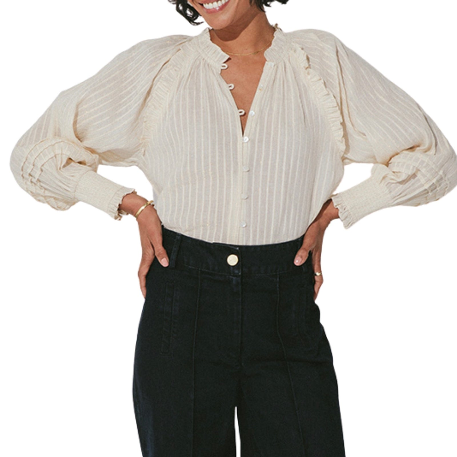 Cleobella Ari Button Front Blouse in Ivory - Georgia Kate